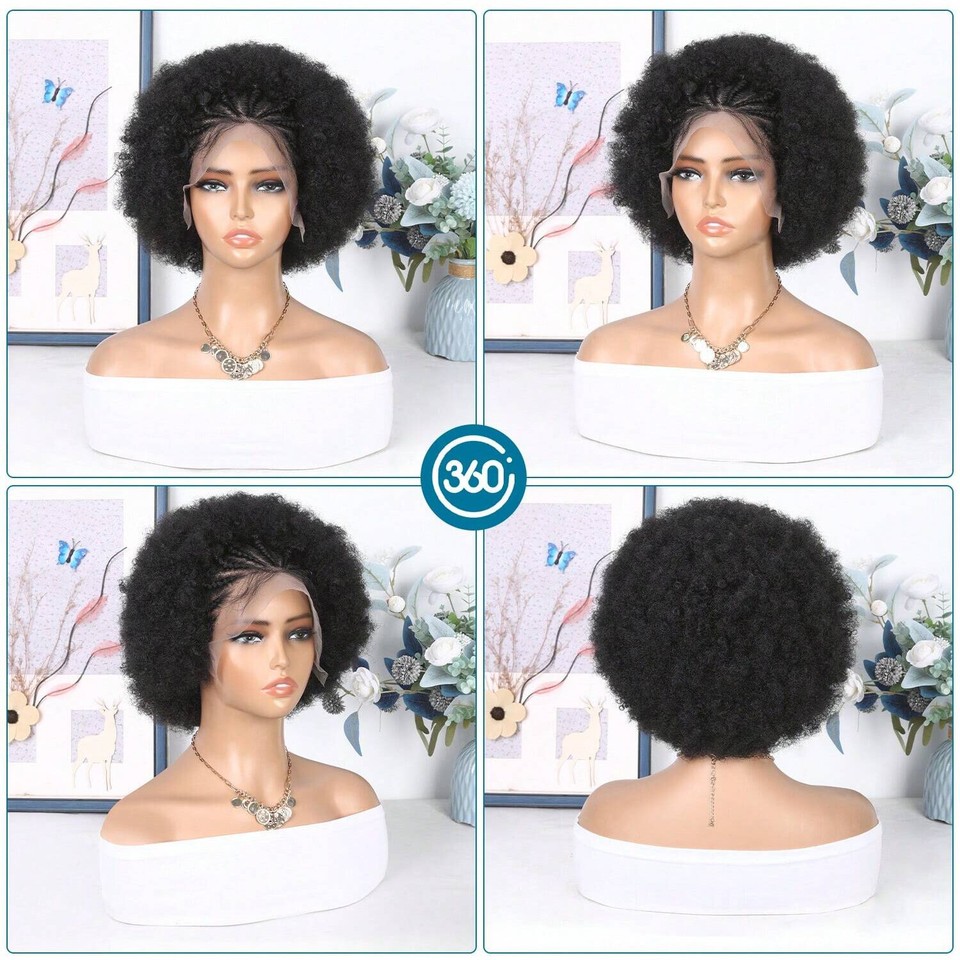 Cornrow With Afro Puff Wig 13x4 Inch HD Lace Front Wig With Baby Hair ...
