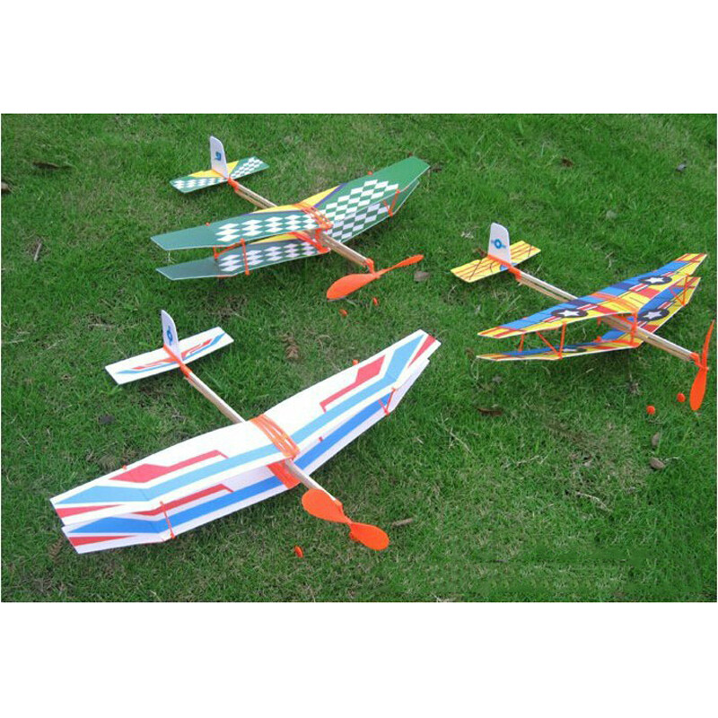 Rubber Band Powered Glider Biplane Assemble Aircraft Plane Kid ...