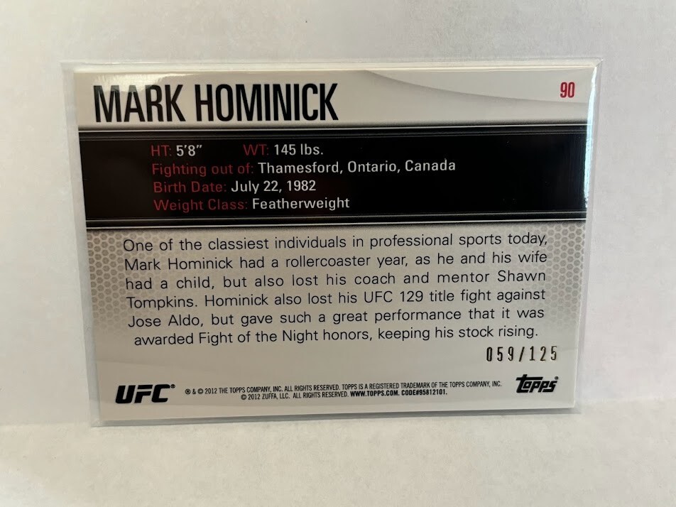 Mark Hominick 2012 Topps UFC Knockout Silver Card # 90 059/125 | eBay