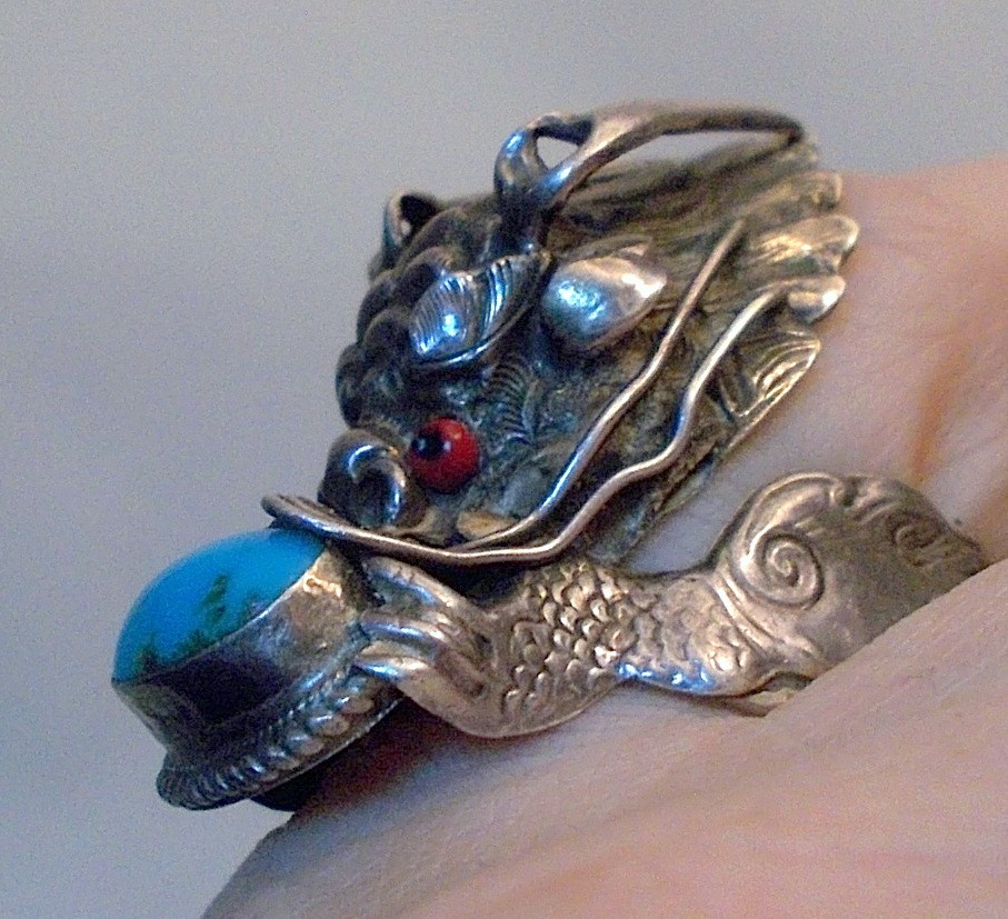 Antique SCARF SLIDE RING Silver Dragon Hand Crafted | eBay