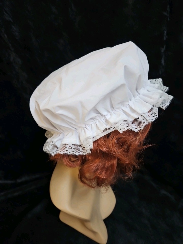 Colonial Adult White Mob Hat Granny Bonnet Mop Cap Pilgrim Costume ...