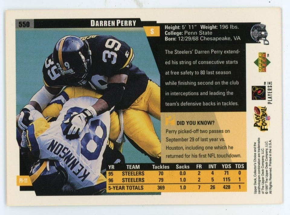 1997 Collector's Choice Football Card #550 Darren Perry | eBay