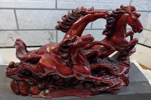 Lucky Running Horses statue Chinese Feng Shut Red Resin 10 Ins Long 3 ...