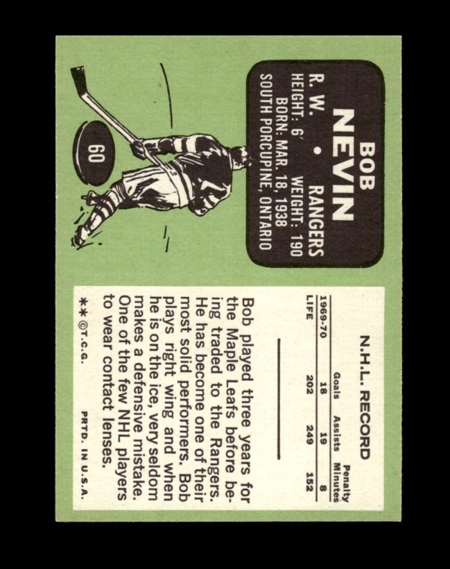 1970-71 Topps Set-Break # 60 Bob Nevin NR-MINT *GMCARDS* | eBay