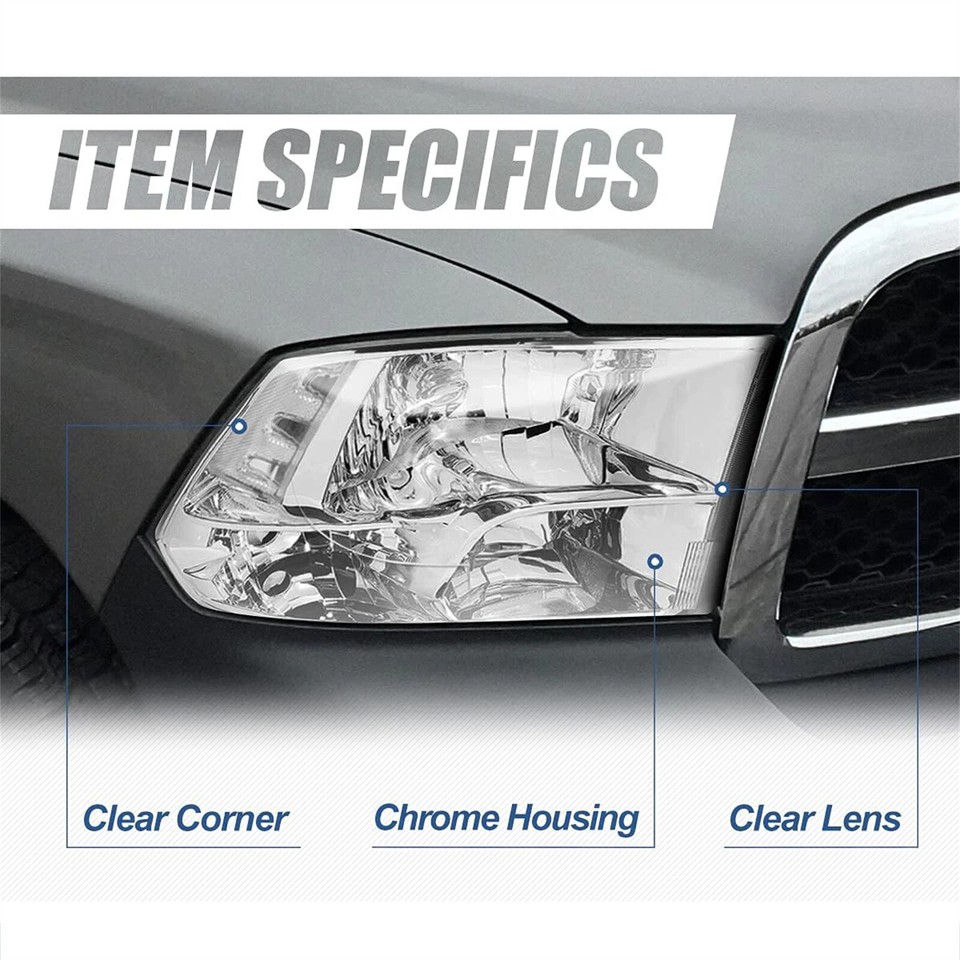 For 2009-2018 Dodge Ram 1500 Headlights Assembly Chrome Headlamps Set W ...