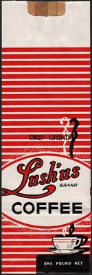 Vintage bag LUSHUS BRAND COFFEE cup pictured Chicago unused new old ...
