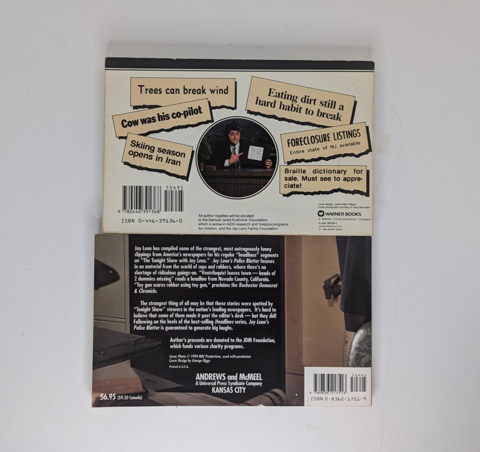 Jay Leno Book Set: HEADLINES And POLICE BLOTTER, Paperback, 1994 ...