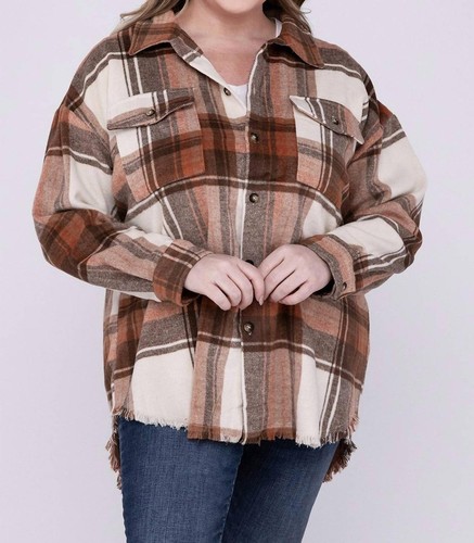 Blue B plus size yarn dyed plaid shirt jacket Rust Brown Multi | eBay