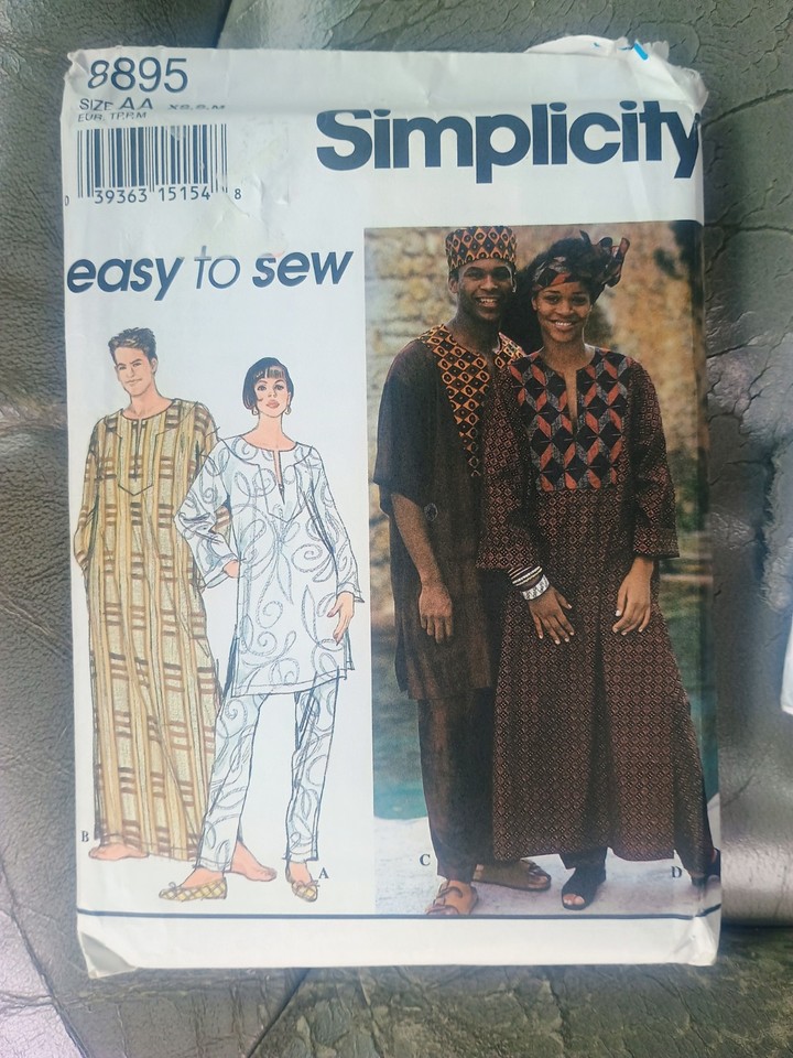 SIMPLICITY 8895 MISSES/MEN'S CAFTANS TOP PANTS HAT PATTERN-UC-XS-S-M ...