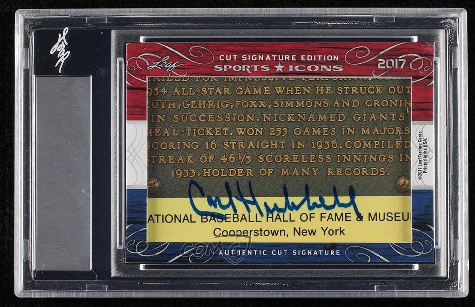 2017 Leaf Sports Icons Cut Signatures /8 Bill Terry Carl Hubbell Auto ...