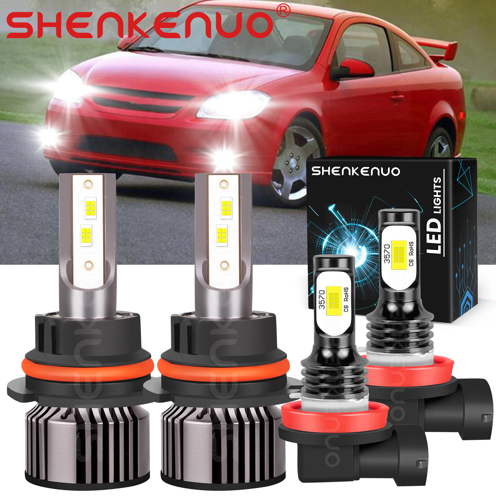 For Chevy Cobalt 2005-2010 4X 9007 LED Headlight Hi/Lo+H11 Fog Light ...