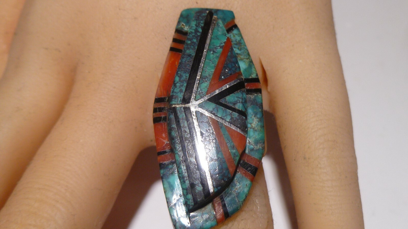 Richard Begay 1943 2013 Inlay Ring Sterling Inlay Turquoise Onyx Red ...