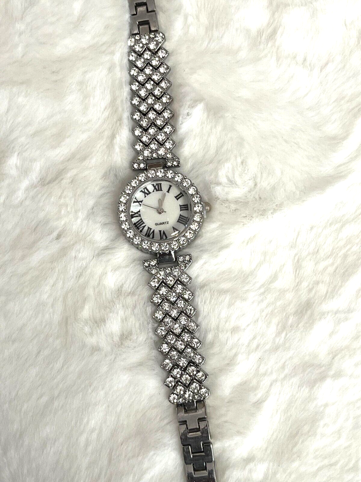 Classy Bracelet Wrist Watch for Women Ladies Silver Tone Cubic Zirconia ...