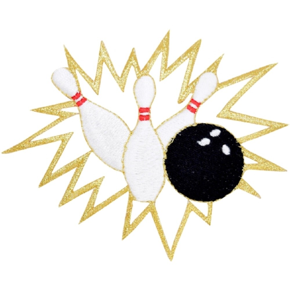 Bowling Applique Patch - Pins Bowling Ball Metallic Gold Embroidered ...