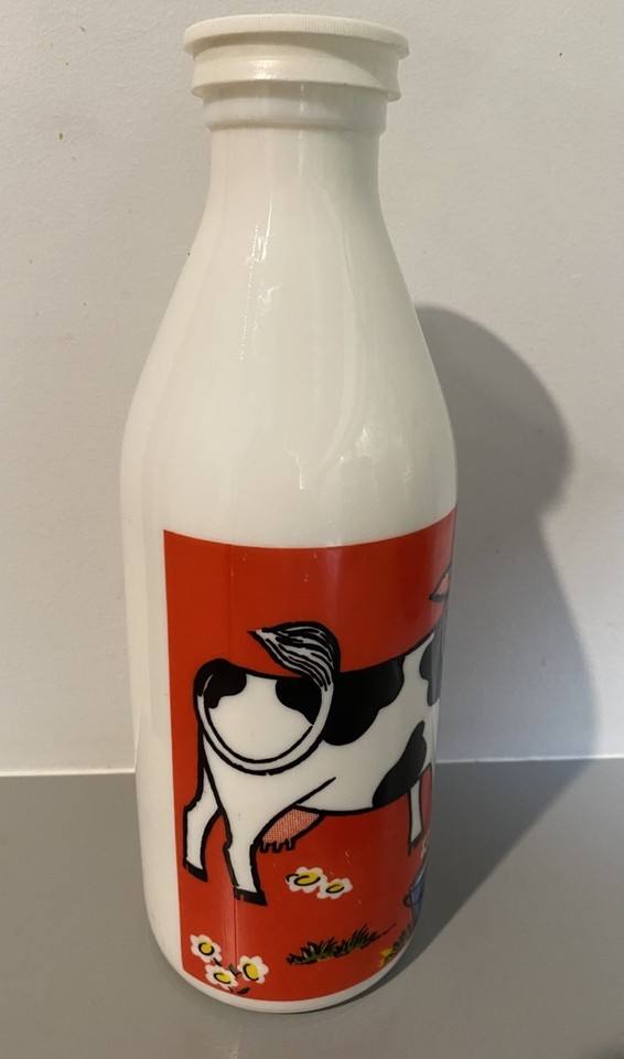 VTG Retro Egizia Milk Glass Bottle Cow Milk Man Farmer with Lid Made in ...