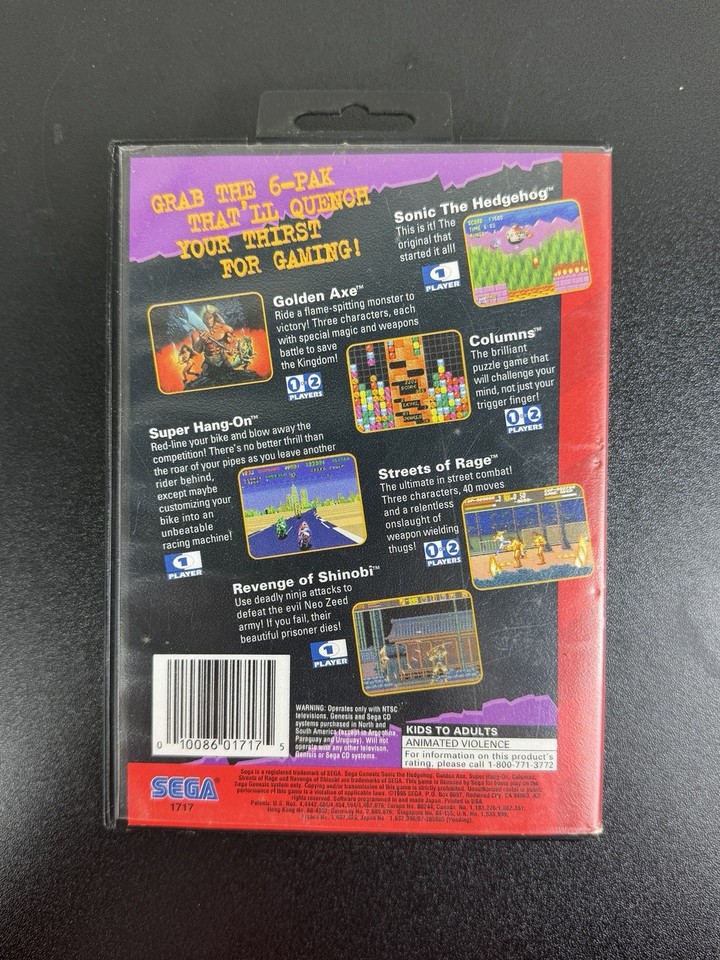 Sega Genesis 6-Pak 1995 Sonic Golden Axe Shinobi Street of Rage CIB ...
