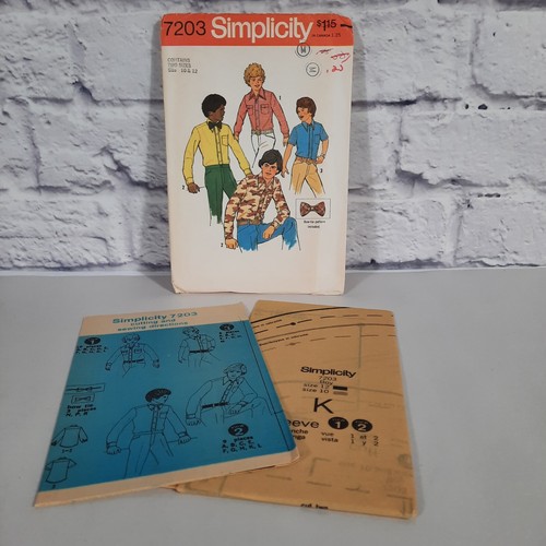 Simplicity 7203 Vintage Boys Dress Shirt & Bow Tie Pattern Size 10 & 12 ...