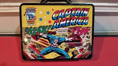2010 Captain America embossed Tin Metal LUNCH BOX Marvel Comics group ...