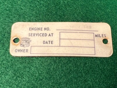 Vintage 1962 Cadillac Service Record Tag Oil Change Plate | eBay