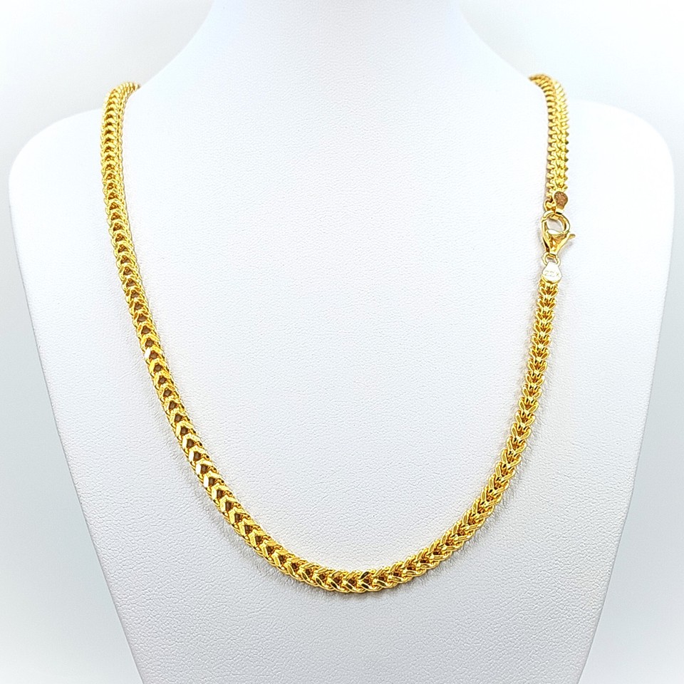 22K Yellow Gold Franco Chain Necklace 17.7 in Hollow 4mm Genuine ...
