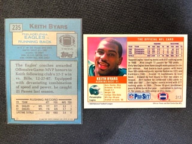 NFL - Keith Byars 1988 Topps & 1989 Pro Set Football - Eagles | eBay