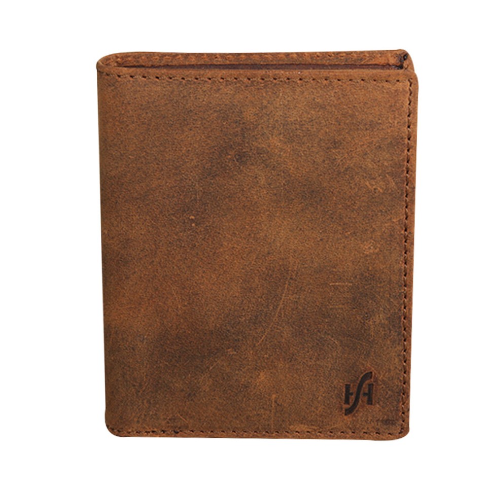 Gents Small Hunter Brown Real Leather Wallet Slimline Cardholder & Cash ...