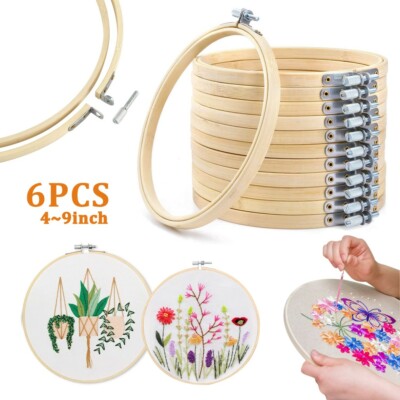 6PCS Wooden Embroidery Hoops Set Bamboo Circle Cross Hoop Stitch Tools ...