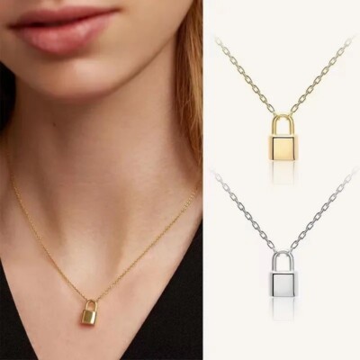 14K Gold/Silver Plated Lock Pendant Necklace for Women Men Copper ...