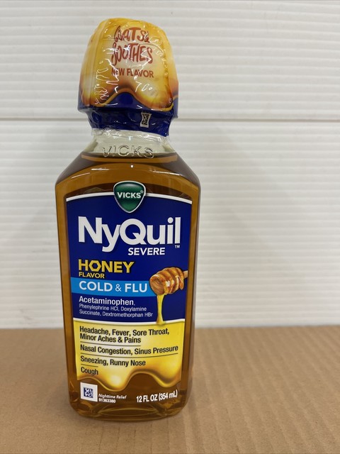 Vicks NyQuil Severe Honey Cough Cold and Flu Medicine 12oz for sale ...