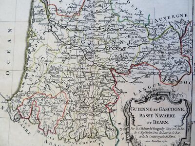 Gascony Lower Navarre Bearne Bordeaux France 1762 Vaugondy decorative ...