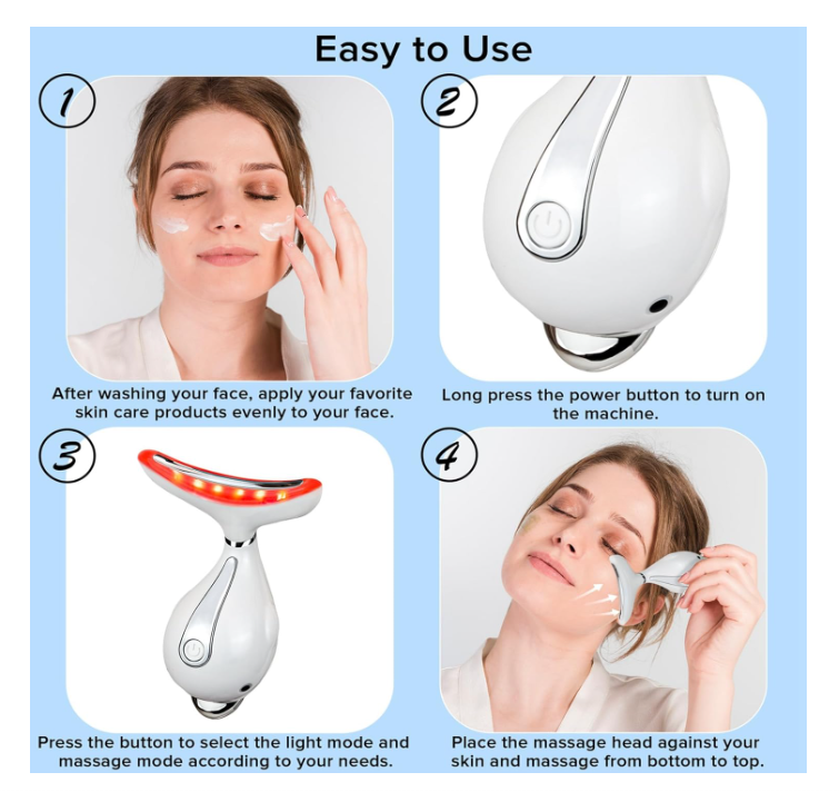 LED Light Therapy Device Electric Facial Neck Eye Lift Massage Kit Lt ...