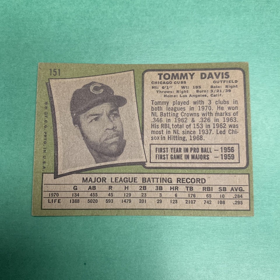 1971 Topps # 151 Tommy Davis Chicago Cubs Baseball Card | eBay