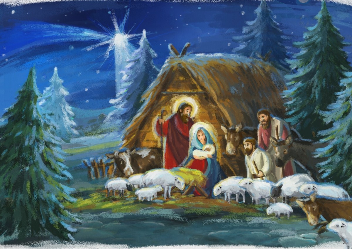 Nativity Scene Painting IDEA4WALL Illustration Christian Christmas