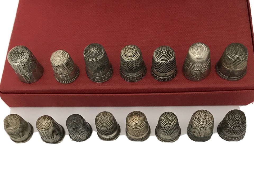 ANTIQUE STERLING SILVER THIMBLE LOT COLLECTION 15 MIXED DESIGNER ...