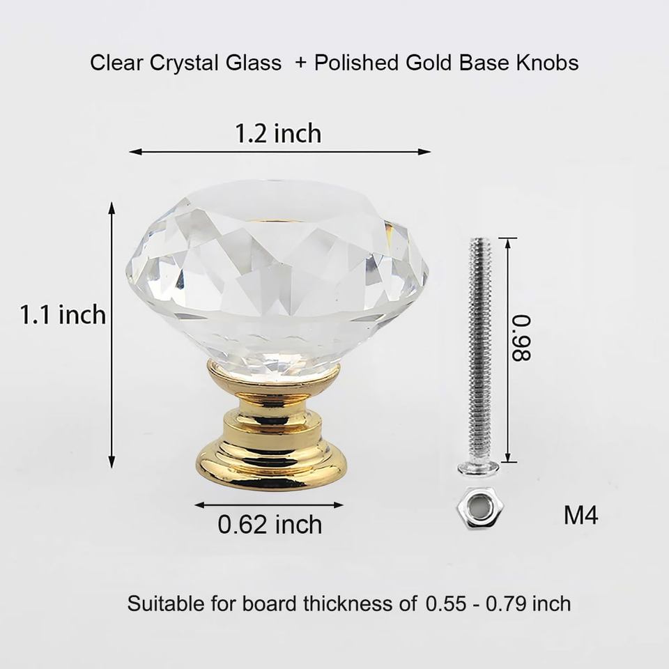 5 Pack Crystal Glass Cabinet Knobs - 30Mm Clear Diamond Shape ...