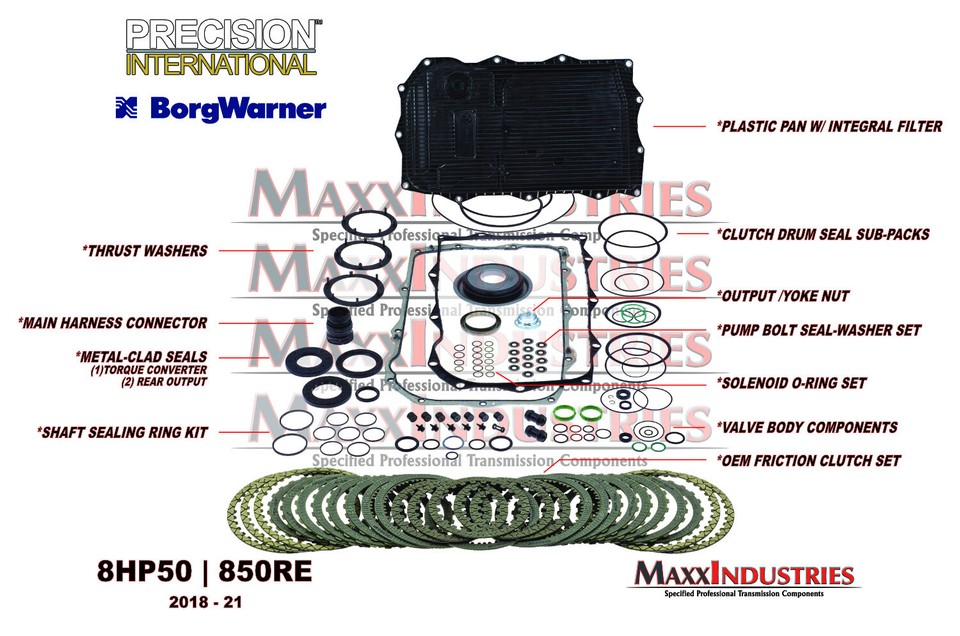 850RE 8HP50 Transmission Master Rebuild Kit less Steels w/Pistons Rings ...