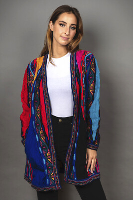 Geccu 3D Colour Merino Wool Long Swing Coat Cardigan Jumper Sweater ...