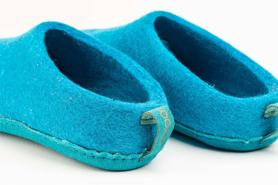 Turquoise Indoor Open Heel Slippers with Leather Sole - Cozy and ...