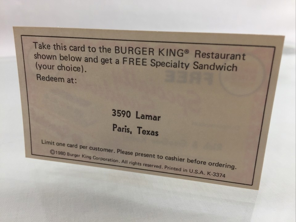 Burger King Promo 12 Vintage Gift Cards~Free Specialty Sandwich~Make it ...
