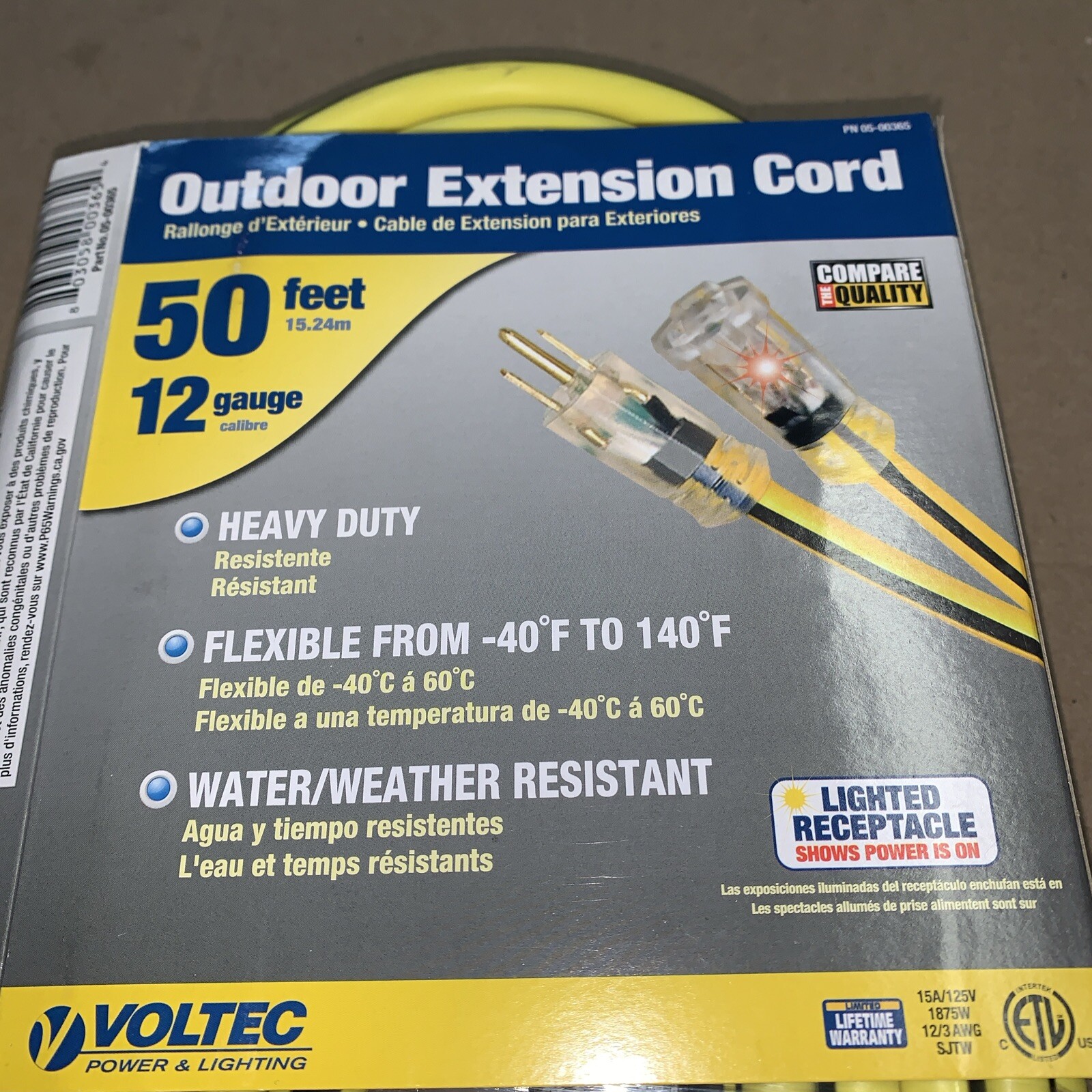 Voltec 05-00365 50 ft. SJTW Outdoor Extension Cord with Lighted End ...