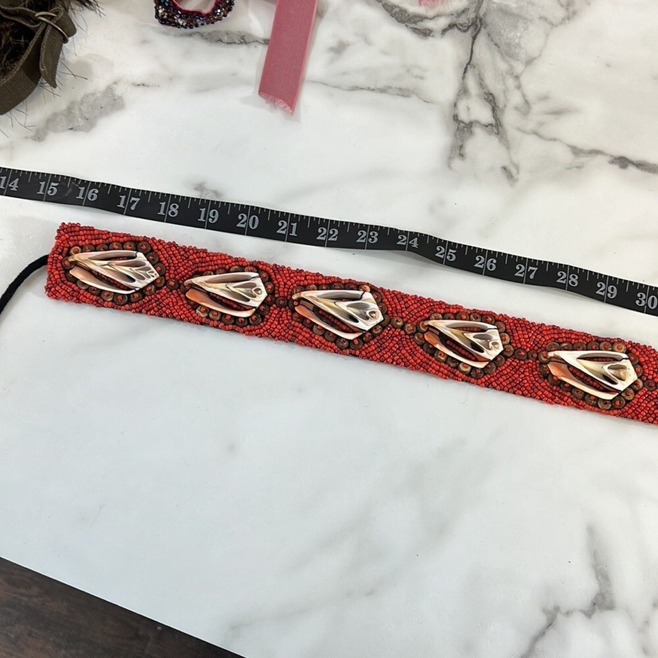 Vintage Coral Shell Beaded Belt Womens Size OS Large Red Black African ...