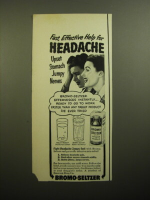 1950 Bromo-Seltzer Medicine Ad - Fast, effective help for headache ...