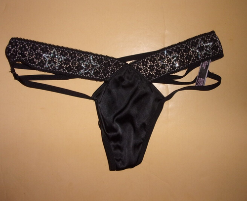 Victoria's Secret~Black/Rhinestone Stars Shiny String Thong Panties ...
