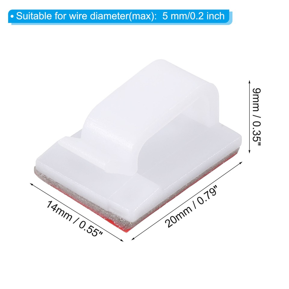 Cable Clips, 100pcs Adhesive Cable Clamp Clip Wire Holder White 14x20mm ...
