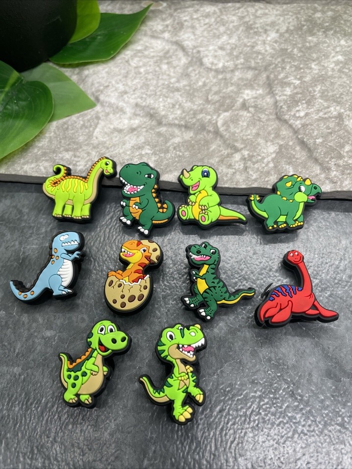 10 PC 1” Cartoon Dinosaur Shoe Decoration Charms-Clogs Jigs Bubble ...