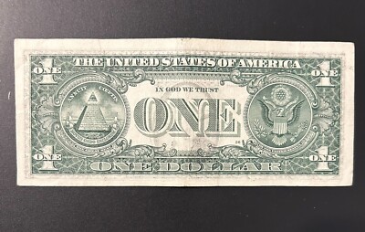 ERROR ONE DOLLAR BILL MISPRINT, FRONT OUTLINE IN BLACK PRINTED TO BACK ...