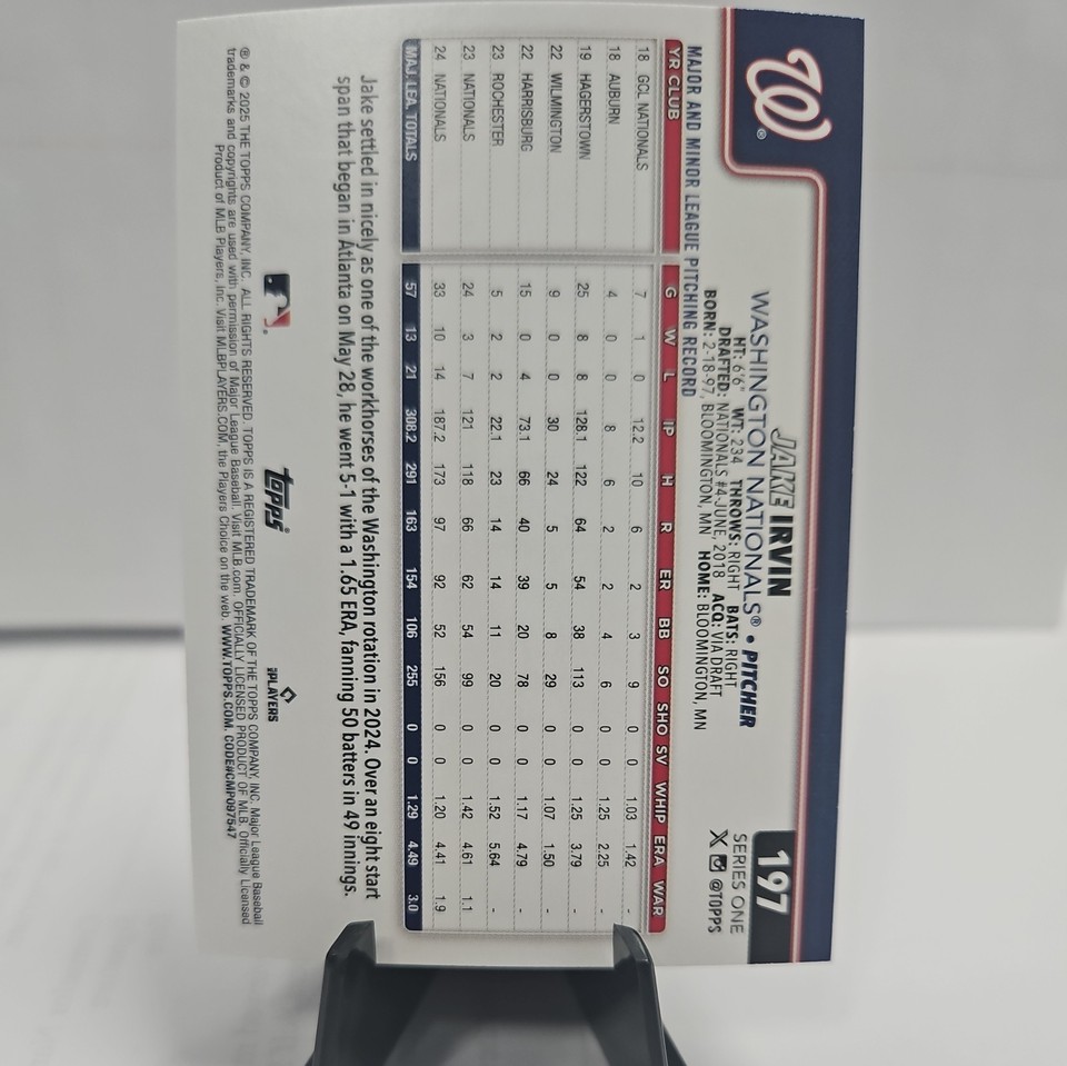 2025 Topps Series 1 Jake Irvin Diamanté Foil Nationals | eBay