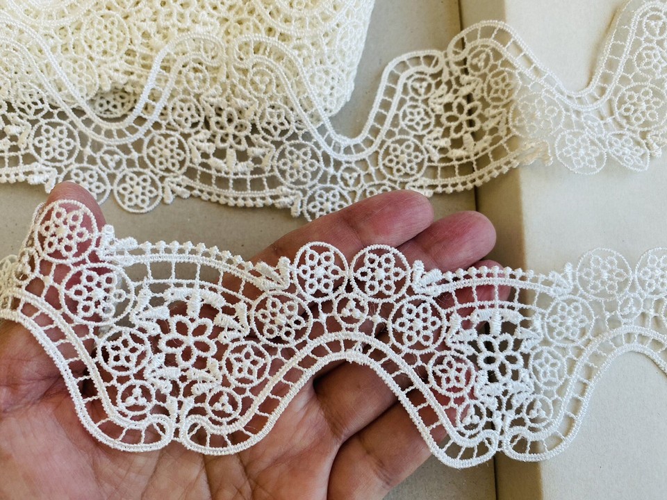 2 Yards Bright White Embroidered Eyelet Ribbon Trim/Sewing/Craft/Bridal ...