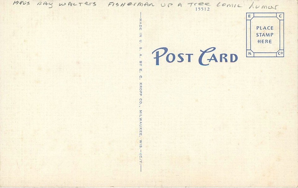Postcard 1940s Ray Walters Fisherman up a tree comic humor Kropp 23 ...