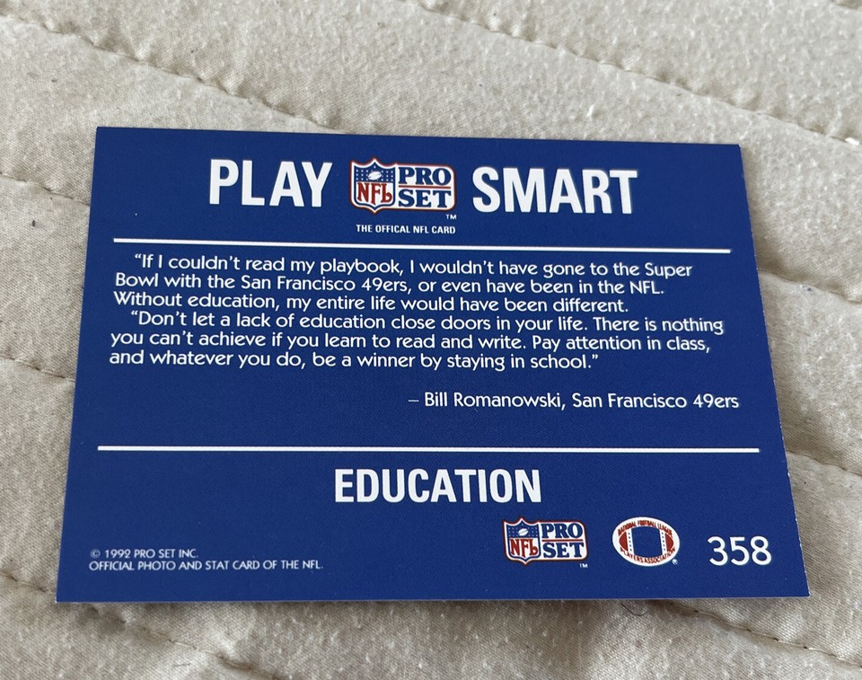 1992 Pro Set BILL ROMANOWSKI 358 Play Smart Education 49ers NM | eBay